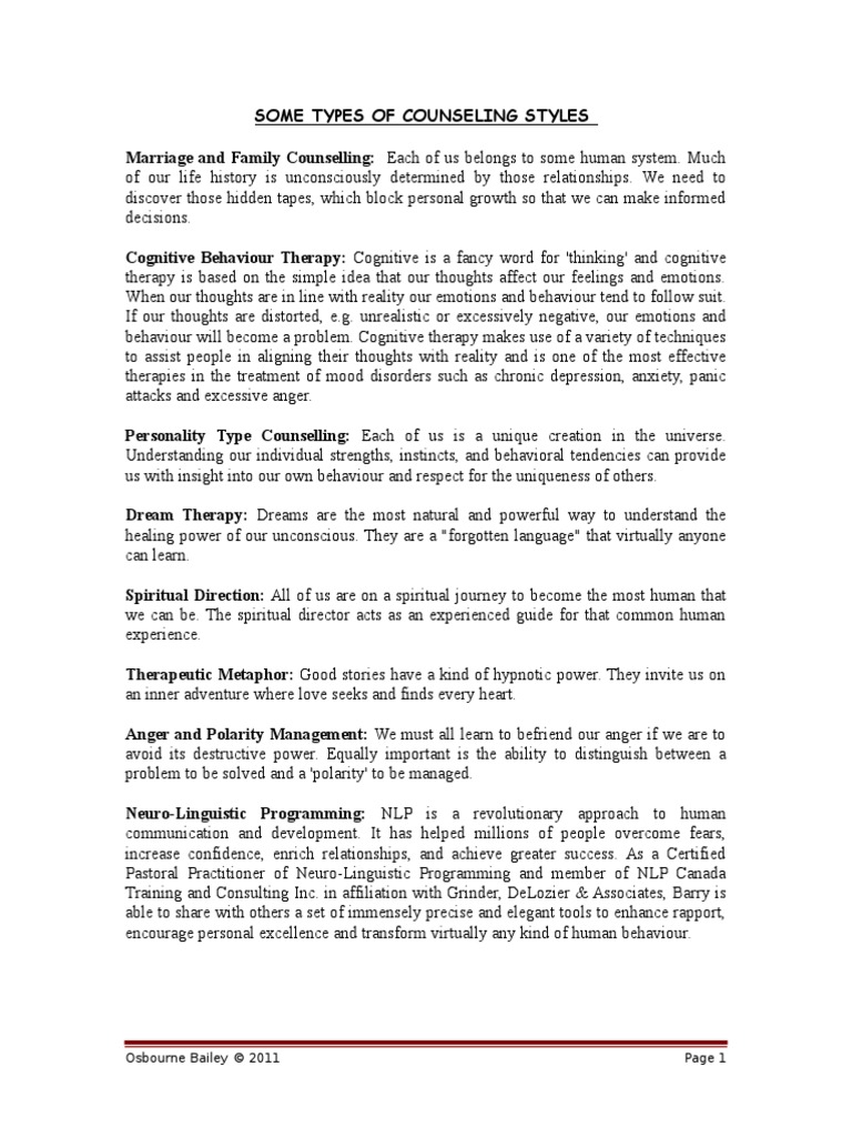 Types of Counseling | PDF | Psychotherapy | Major Depressive Disorder