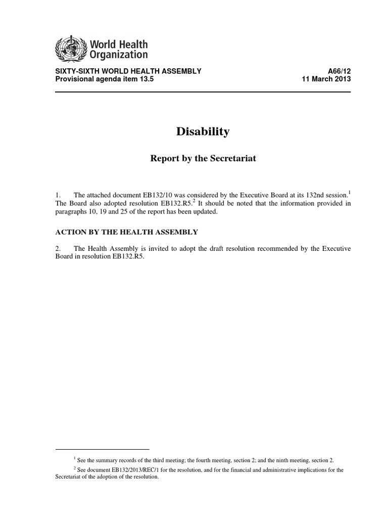 Disability: Report by The Secretariat | PDF | Disability | World Health ...