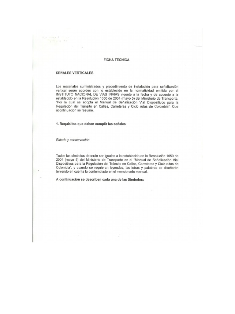 NTC 4739 Señales Verticales Procedimiento e Instalacion 1319 - Ficha Tecnica Verticales | PDF ...