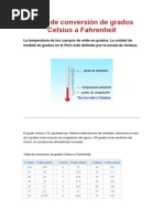 Tabla de Equivalencias de Grados Centigrados A Farenheit | PDF ...