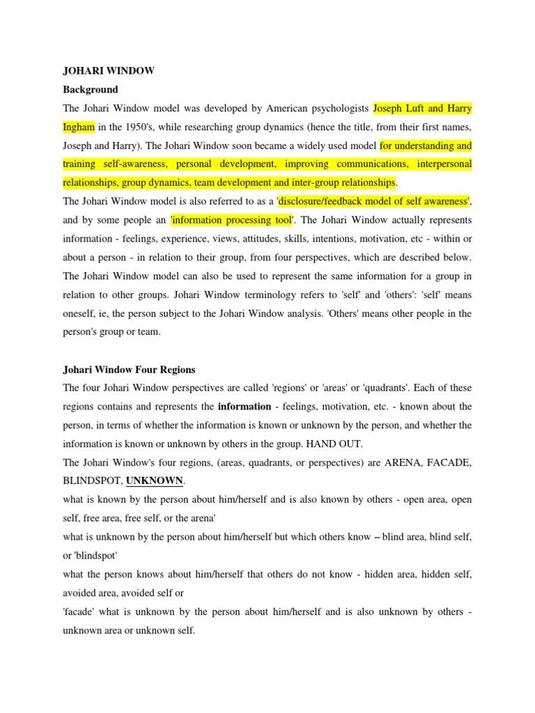 Johari Window | PDF | Emotions | Psychological Concepts