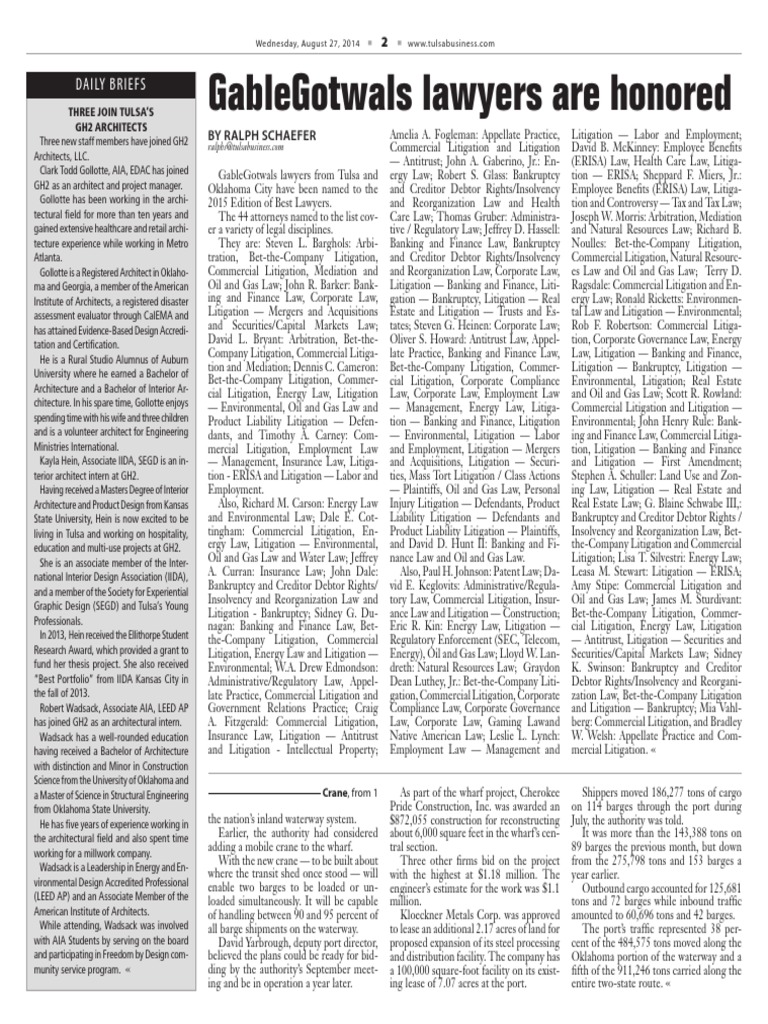 GableGotwals Tulsa Biz 8-27-14 | PDF | Bankruptcy | Lawsuit