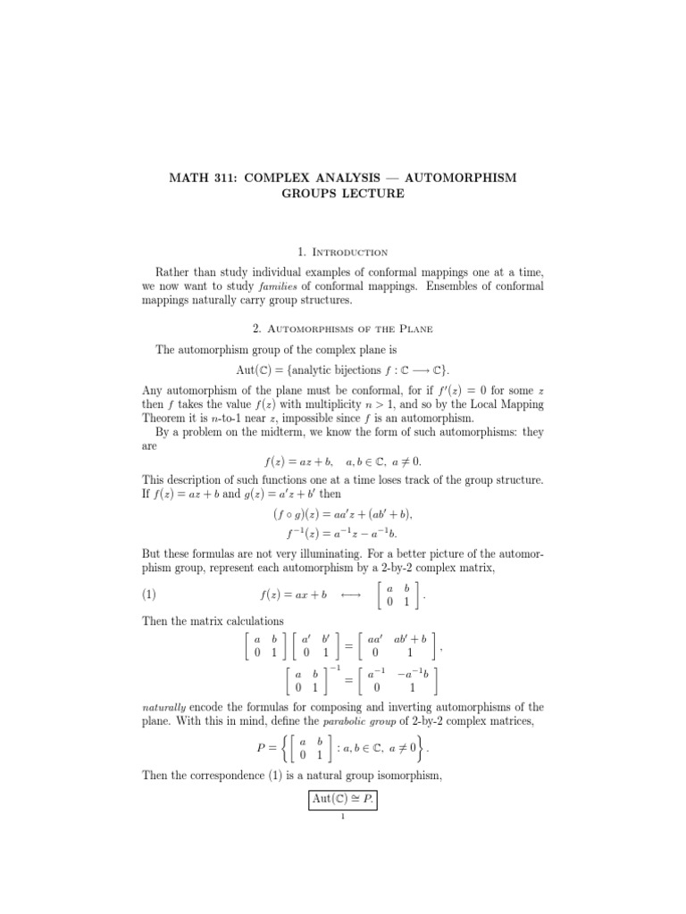 Automorphisms of C, CP1 and The Upper Half Plane | PDF | Metric Geometry | Functions And Mappings