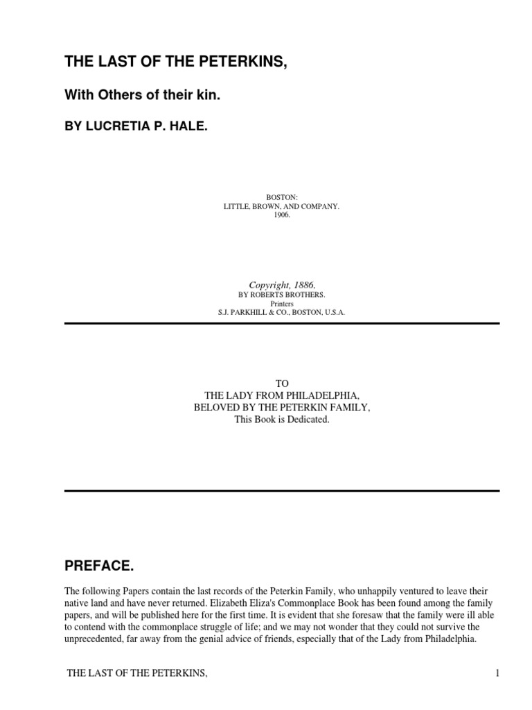 The Last of The PeterkinsWith Others of Their Kin by Hale, Lucretia P ...