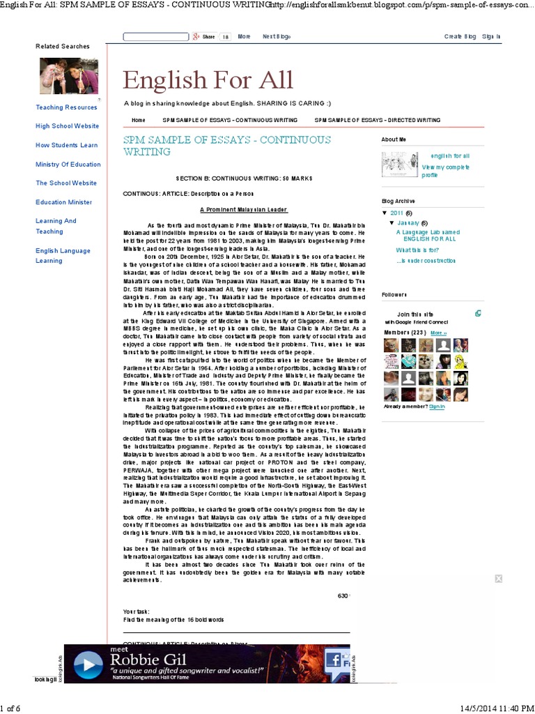 SPM Sample of Essays - Continuous Writing | PDF | Social Networking ...