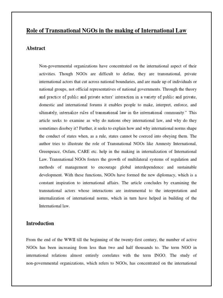 Role of Transnational NGOs | PDF | Non Governmental Organization | Governance