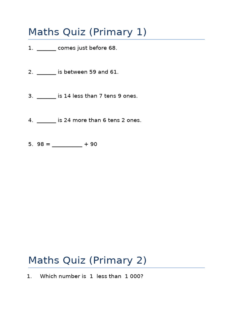Samples of Maths Quiz | PDF | Elementary Geometry | Teaching Mathematics