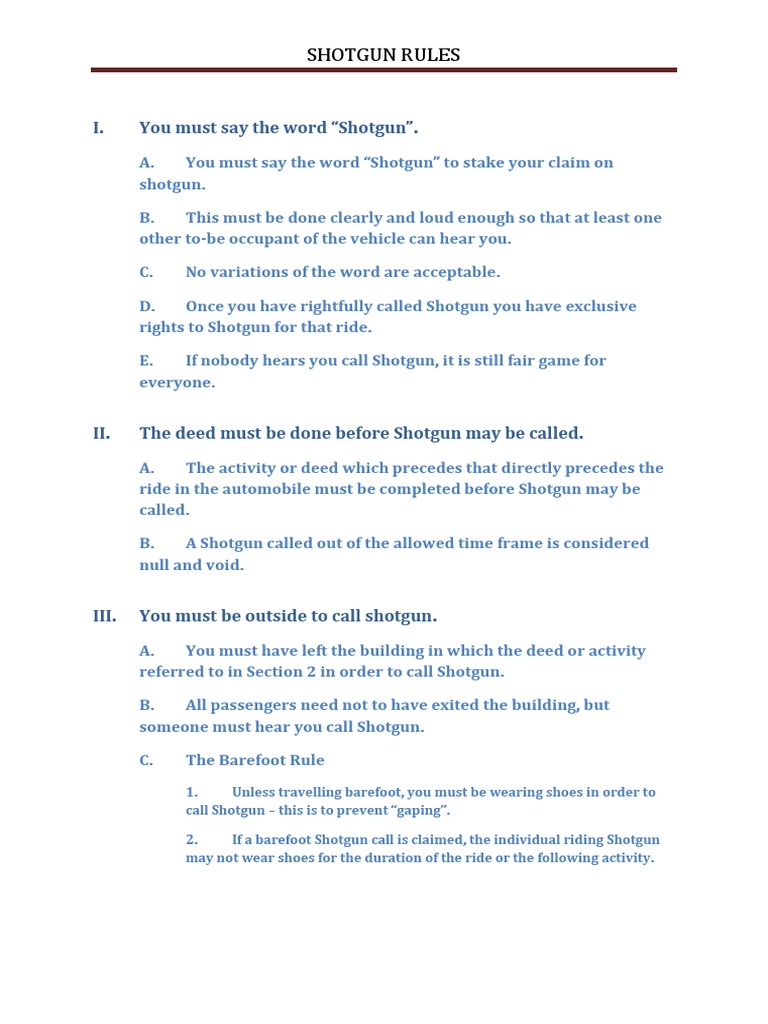 I. You Must Say The Word "Shotgun" | PDF | Shotgun | Transport