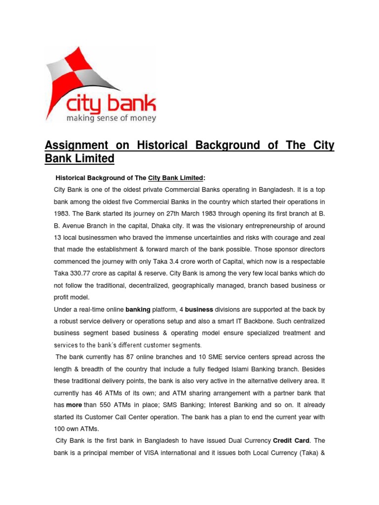 Assignment On Historical Background of The City Bank Limited | PDF ...