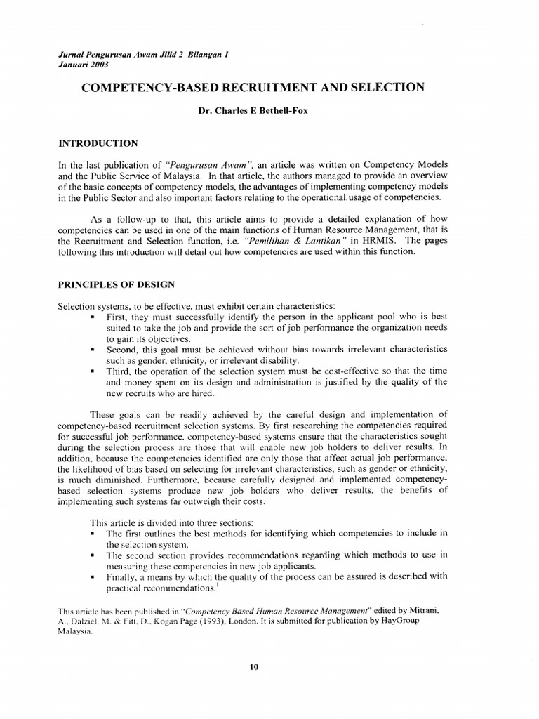 Competency-Based Recruitment and Selection: Dr. Charles E Bethell-Fox ...