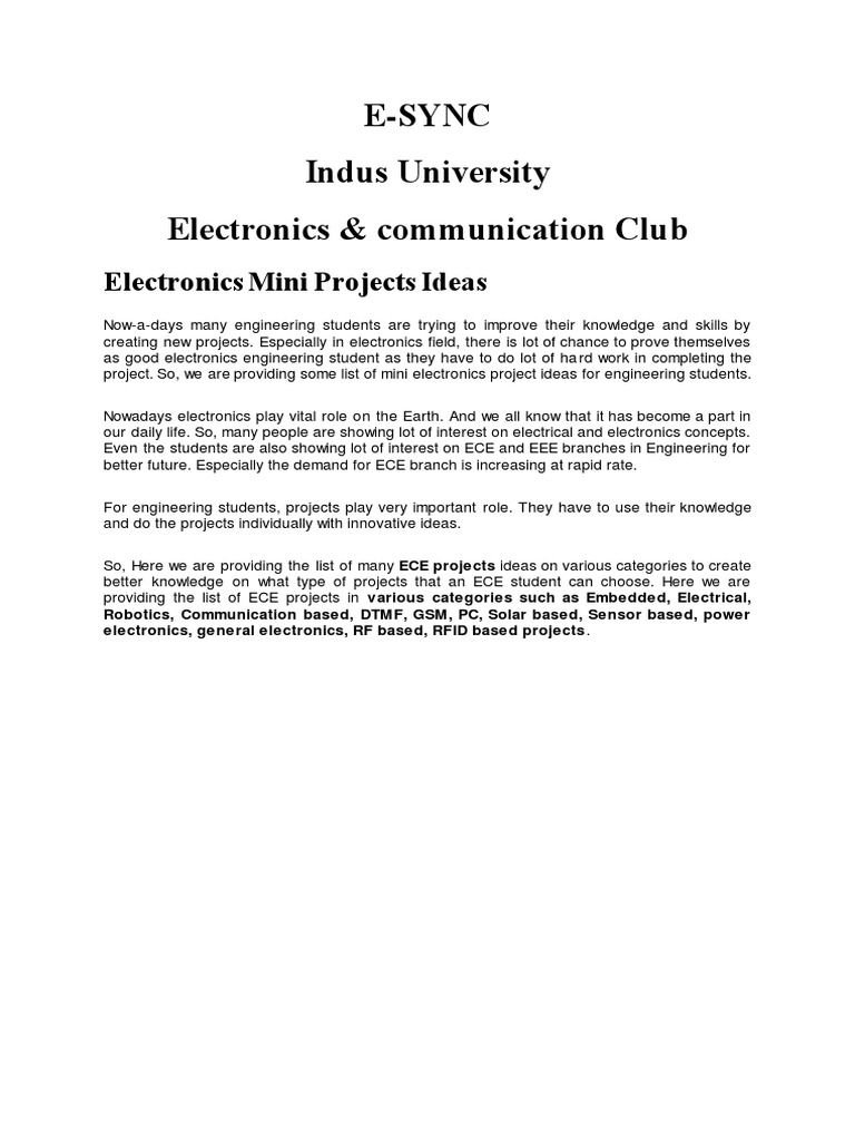 Project Ideas ECE Students | PDF | Security Alarm | Radio Frequency ...