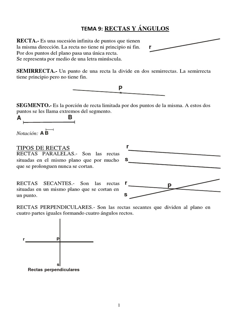 Rectas y Ángulos: Conceptos y Ejercicios | PDF | Ángulo | Perpendicular