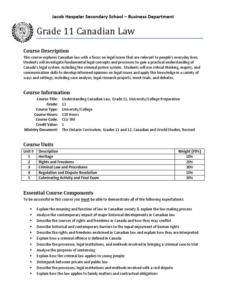 Grade 11 Law Course Outline | PDF | Plagiarism | Learning