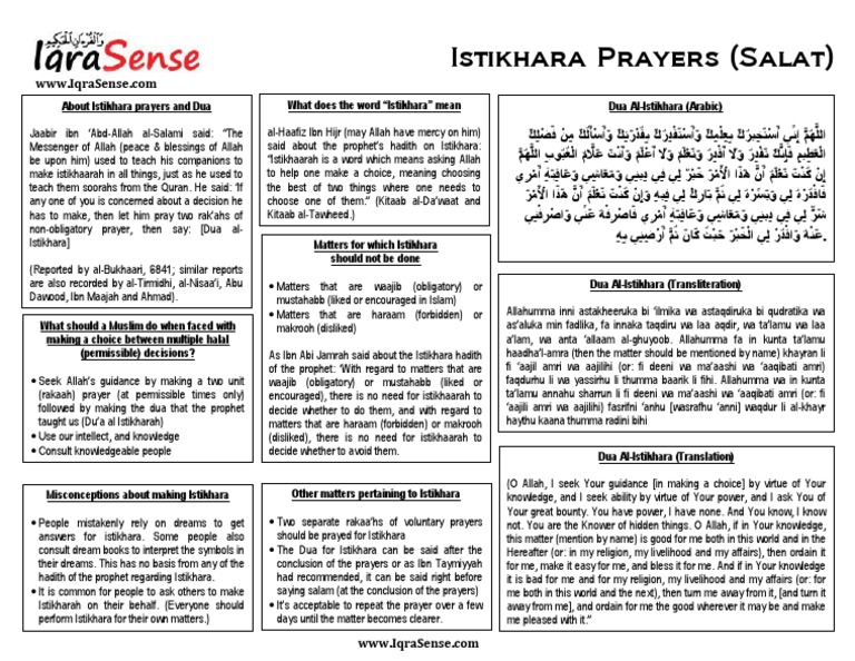 Istikhara Dua | Sharia | Islamic Behaviour And Experience