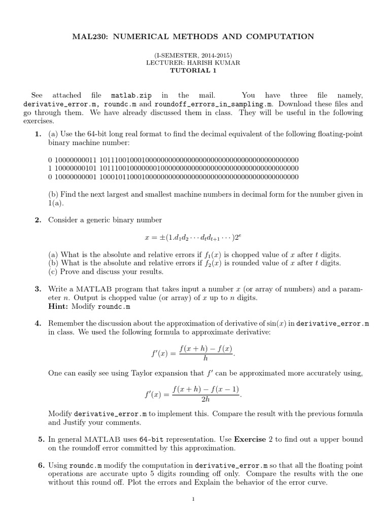 (I-SEMESTER, 2014-2015) Lecturer: Harish Kumar Tutorial 1 | PDF ...