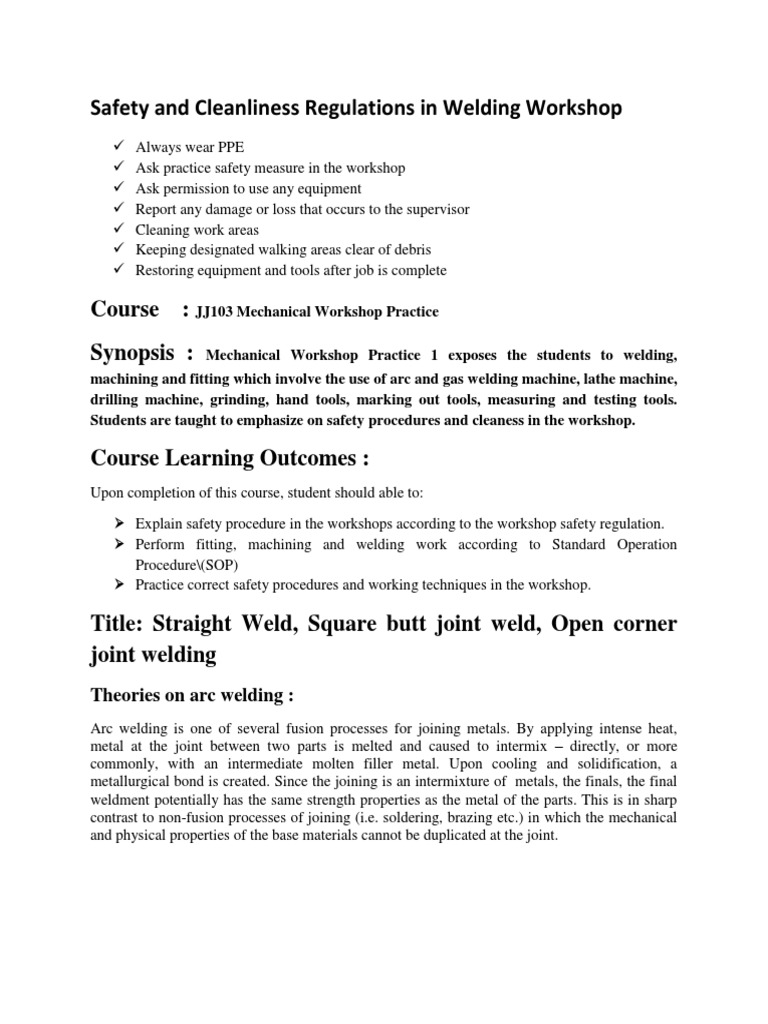 Safety Regulations for Welding Workshop | PDF | Welding | Construction