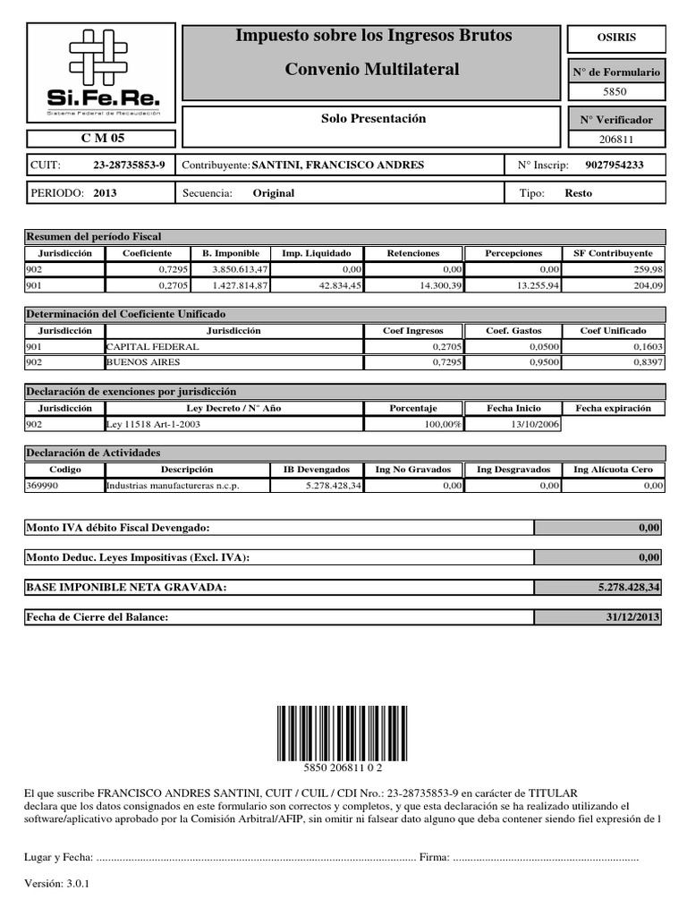 Constancia IIBB Anual 2013 | PDF