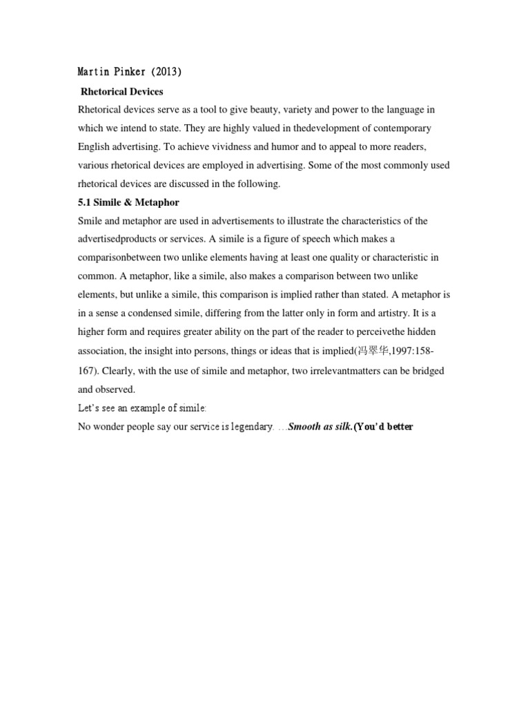 Rhetorical Devices in Advertisement | PDF | Metaphor | Anthropomorphism