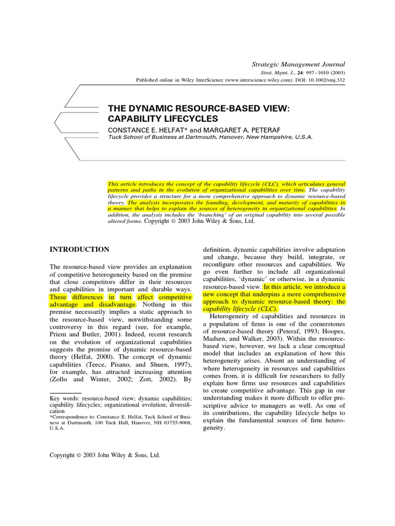 The Dynamic Resource Based View Capability Lifecycles | PDF | Whales ...