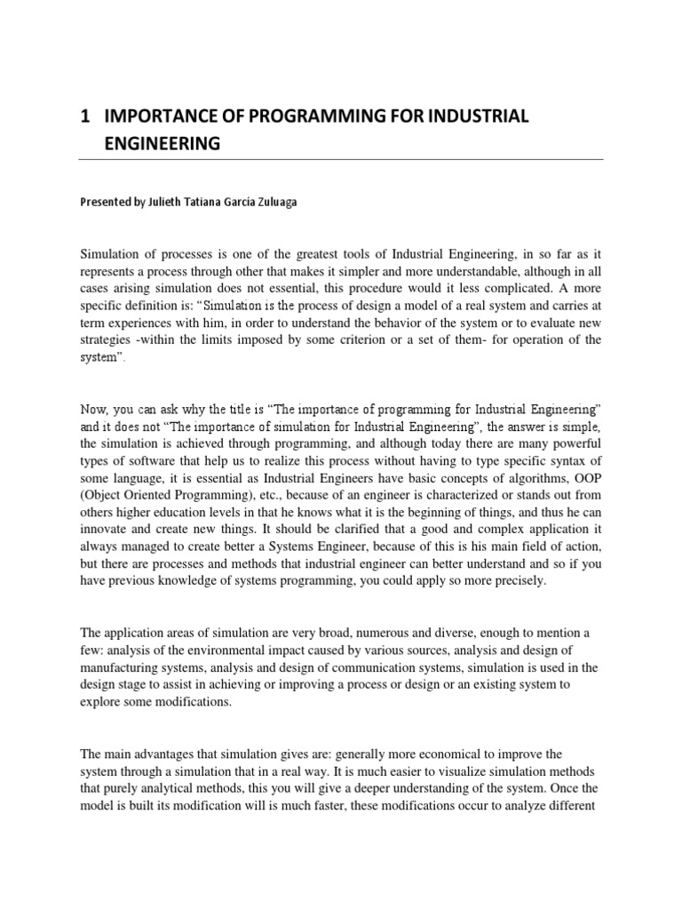 Importance of Programming For Industrial Engineering | PDF | Simulation ...