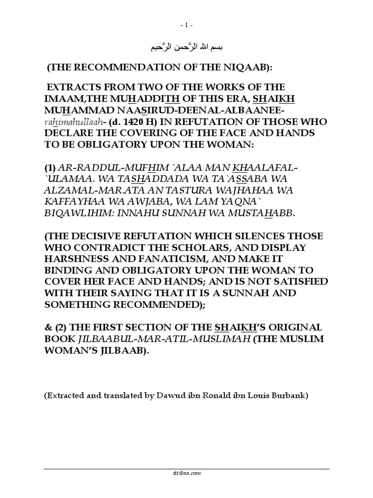 The Recommendation of The Niqaab - Extracts From Two The Works of ...