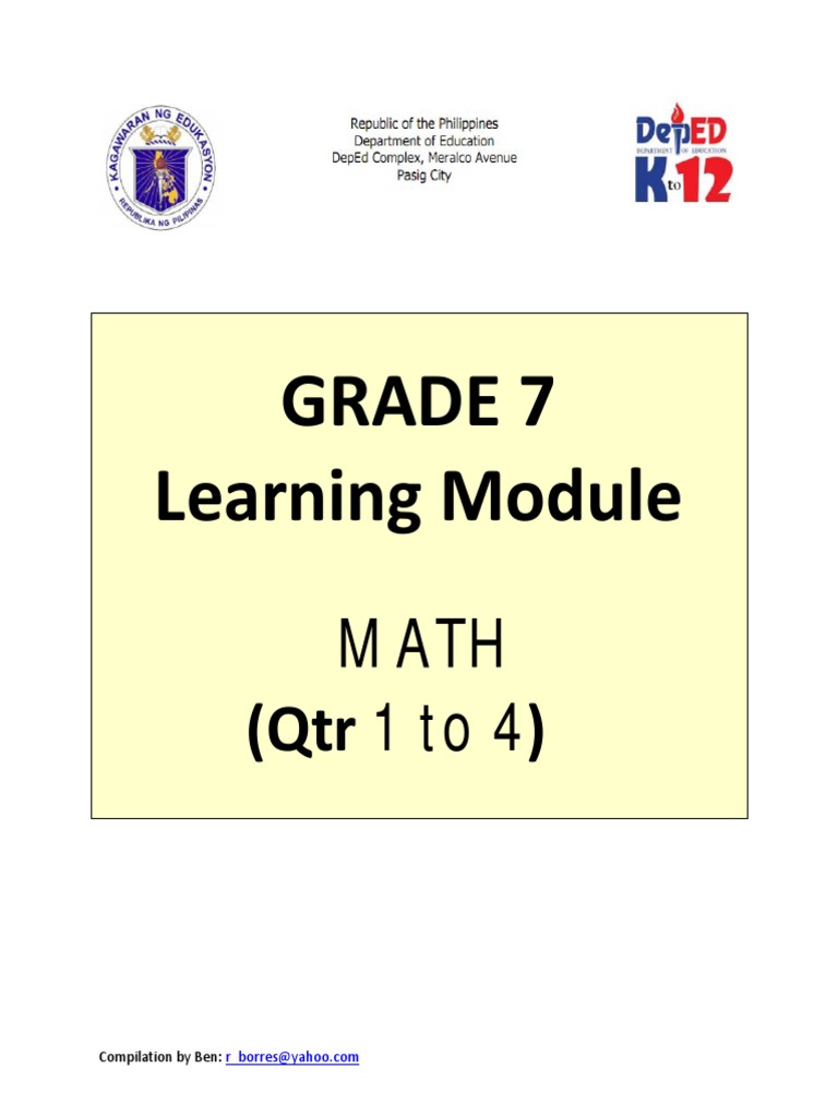Kto12 Grade 7 Math q1 To q4 | PDF | Subtraction | Set (Mathematics)