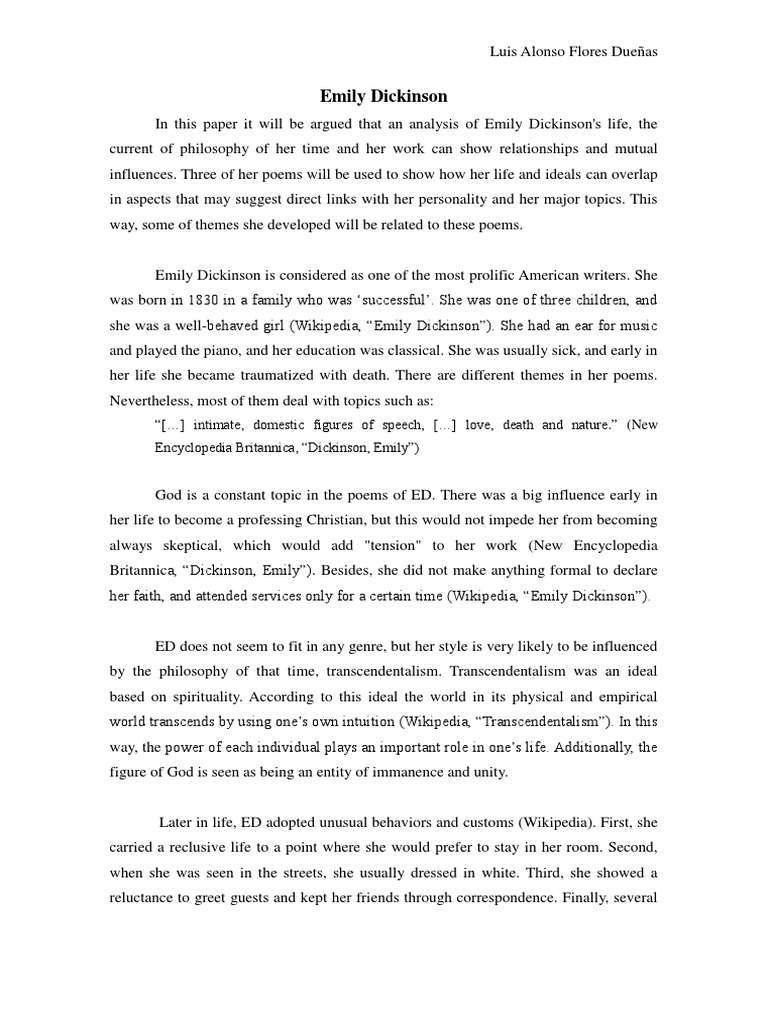 Life and Themes in Emiliy Dickinsion | PDF | Emily Dickinson | Metre ...