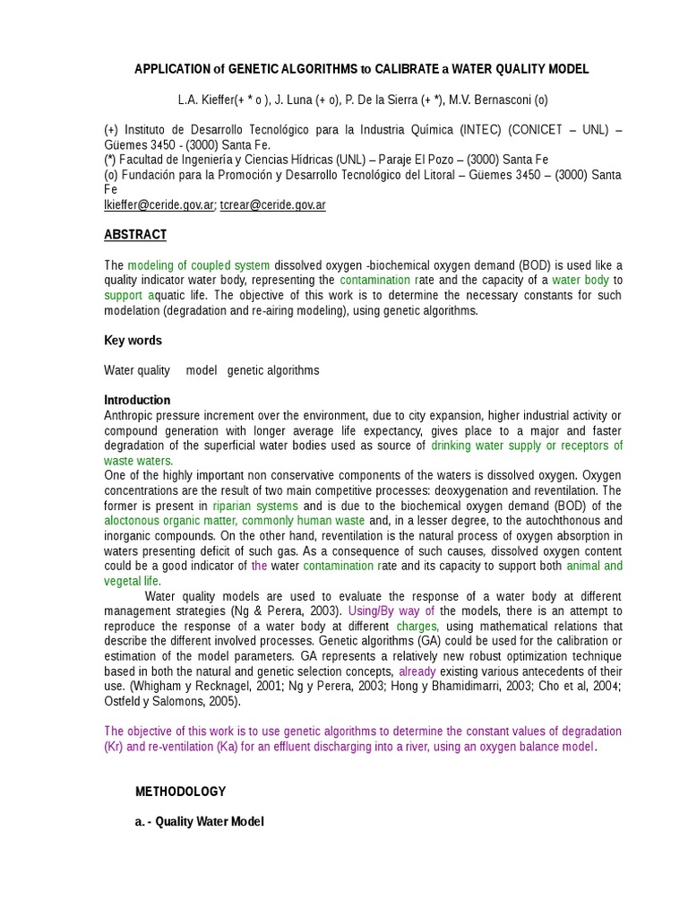 Application of Genetic Algorithms To Calibrate A Water Quality Model | PDF | Nature