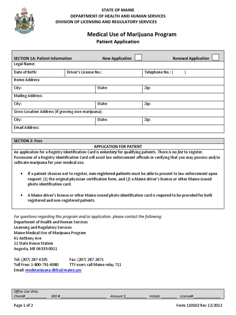 Maine Medical Marijuana Patient Application | Identity Document ...