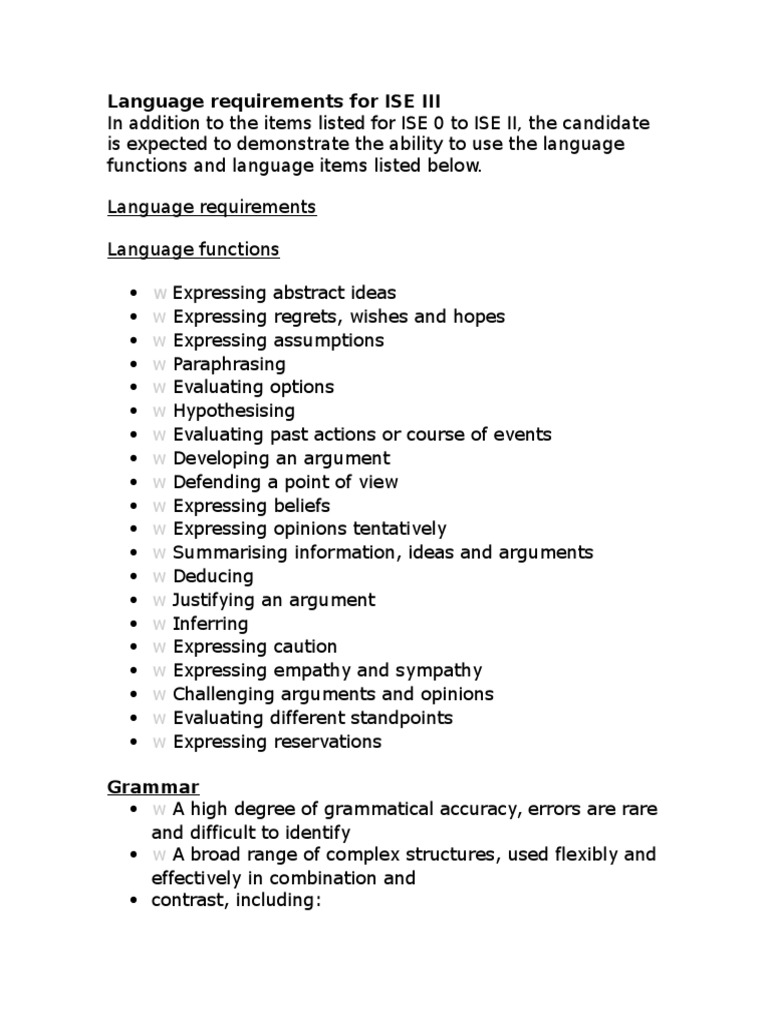 Language Requirements for ISE III | Social Psychology | Linguistics