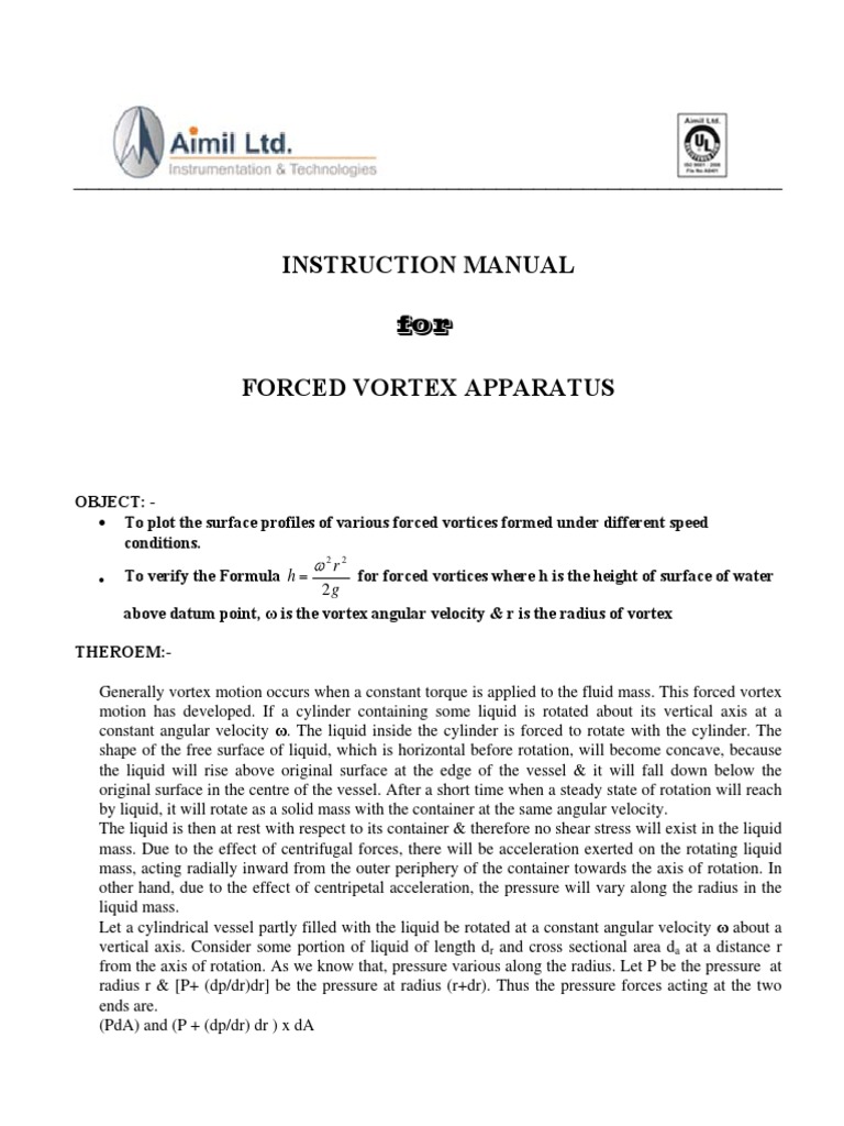 Forced Vortex Apparatus | PDF | Vortices | Rotation Around A Fixed Axis