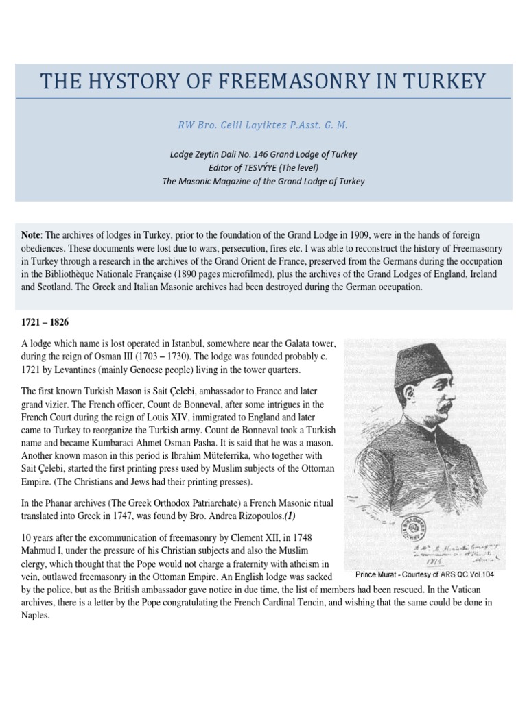 The History of Freemasonry in Turkey | PDF | History