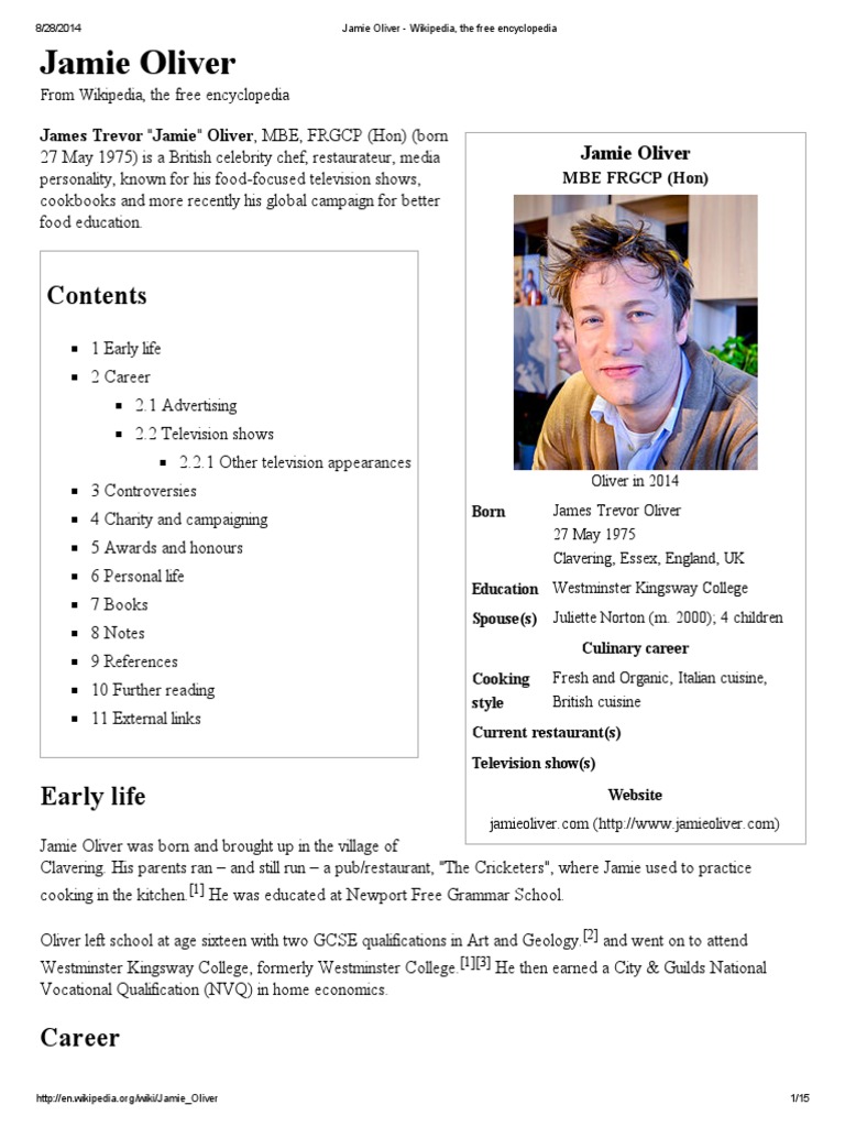 Jamie Oliver - Wikipedia, The Free Encyclopedia | PDF | Food And Drink ...