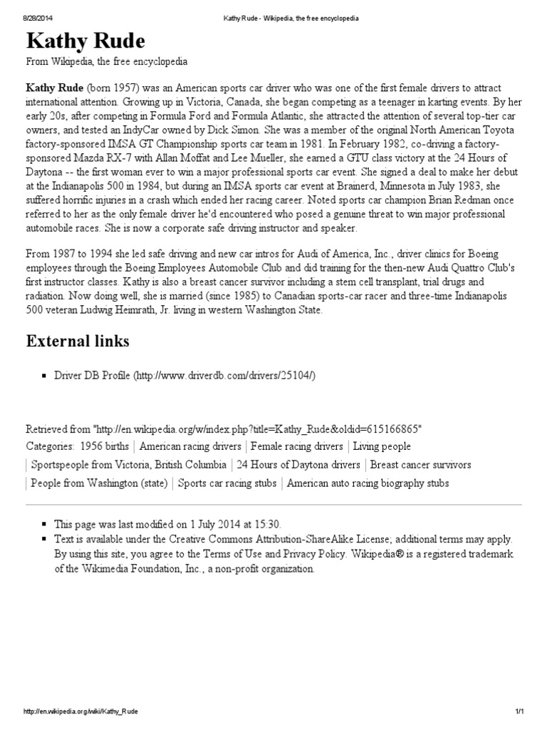 Kathy Rude - Wikipedia, The Free Encyclopedia | PDF | Sports Car Racing ...