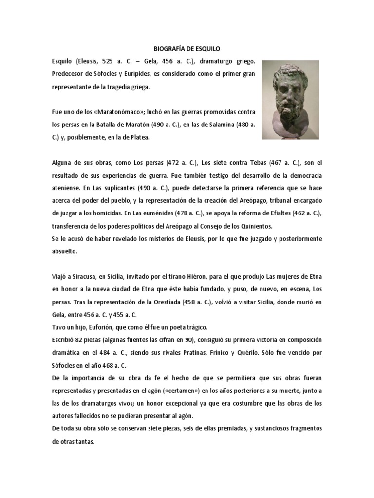 Biografía de Esquilo | Esquilo | Sófocles