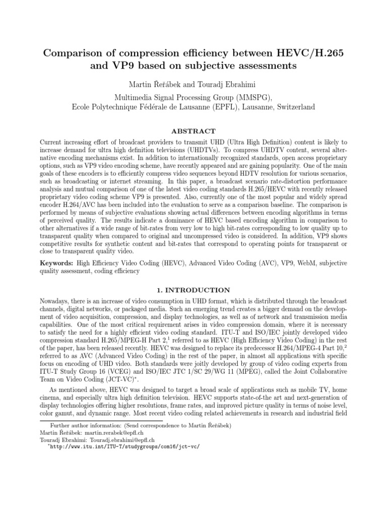 HEVC/H.265, VP9, AVC Subjective Comparison | PDF | H.264/Mpeg 4 Avc ...