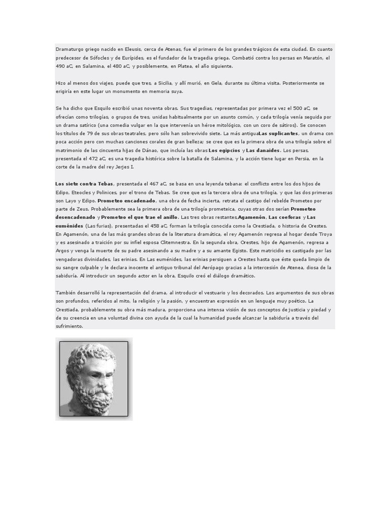 Dramaturgo Griego Nacido en Eleusis | PDF | Esquilo | Tragedia griega