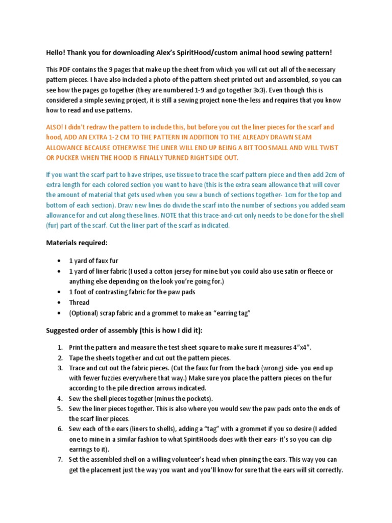 Spirithood Sewing Pattern by Djdeathstar-D5f5gx5 | PDF | Sewing | Seam ...