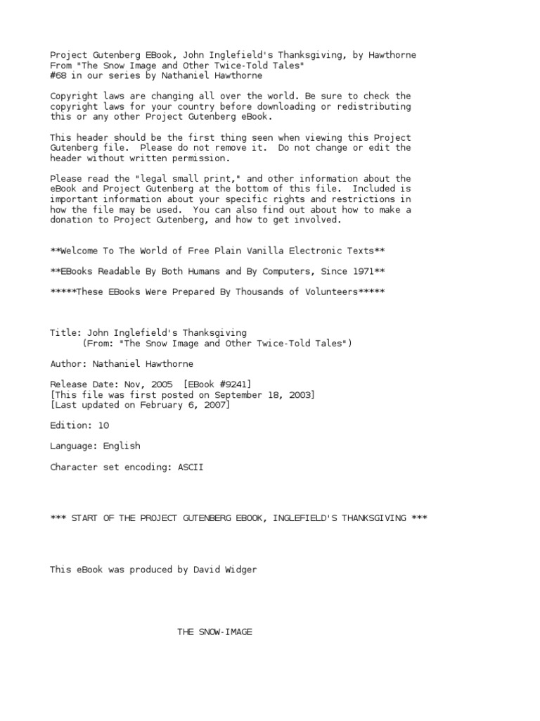 John Inglefield's Thanksgiving (From: "The Snow Image and Other Twice ...