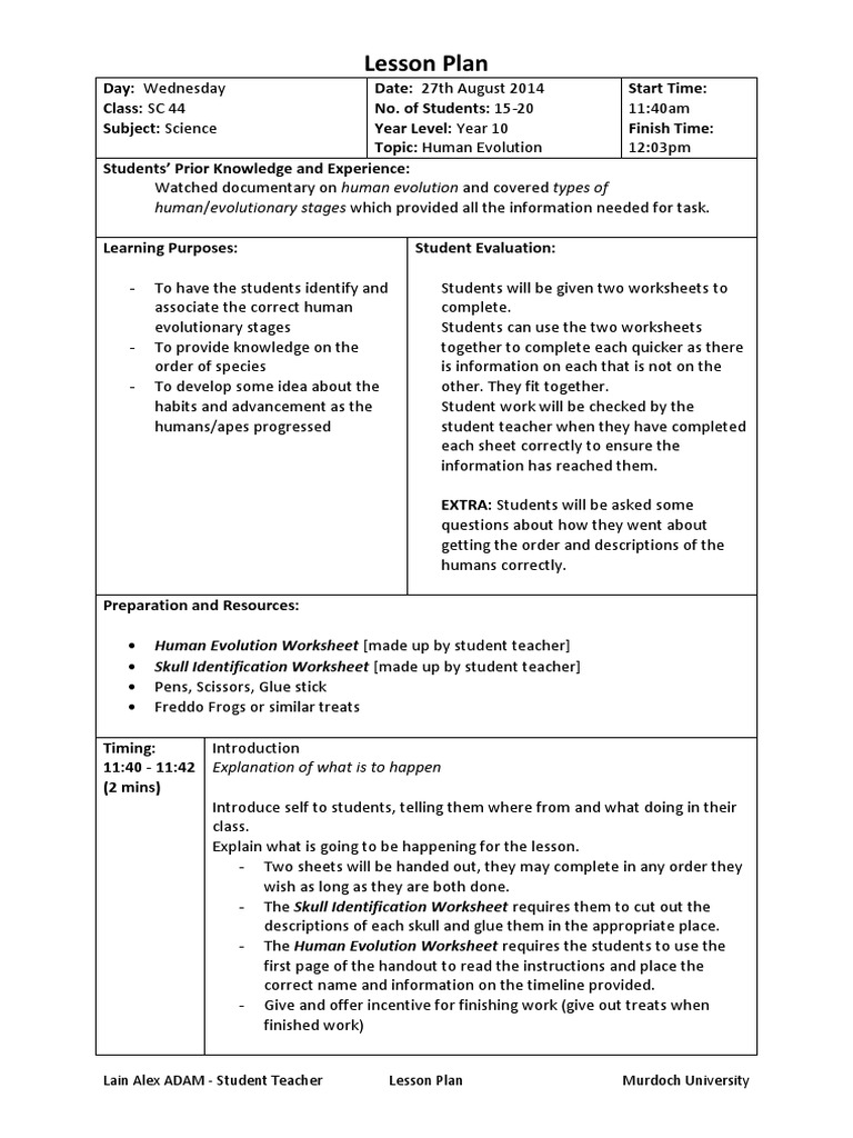 Lesson Plan - Human Evolution | PDF | Lesson Plan | Education Theory