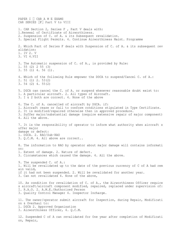 A.M.E Question Paper 1 | PDF | Wood | Flight Test