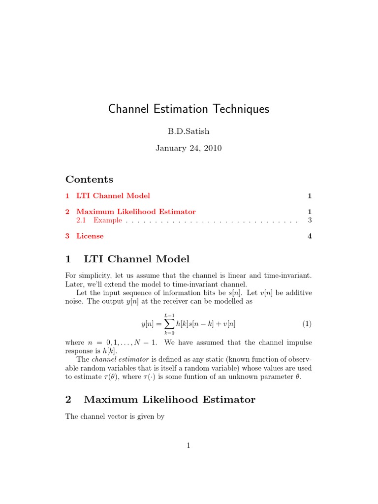 Channel Estimation Techniques: B.D.Satish January 24, 2010 | PDF ...