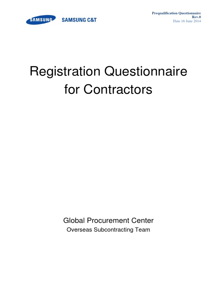 Samsung C&T - Registration Questionnaire For Contractors | PDF | Wall ...