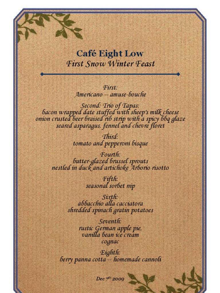 Winter Feast Menu at Café Eight | PDF