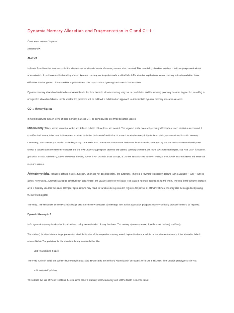 Dynamic Memory Allocation and Fragmentation in C and C | PDF | Pointer (Computer Programming ...