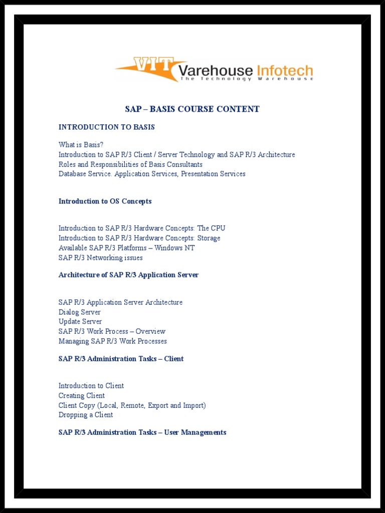 Sap - Basis Course Content | PDF