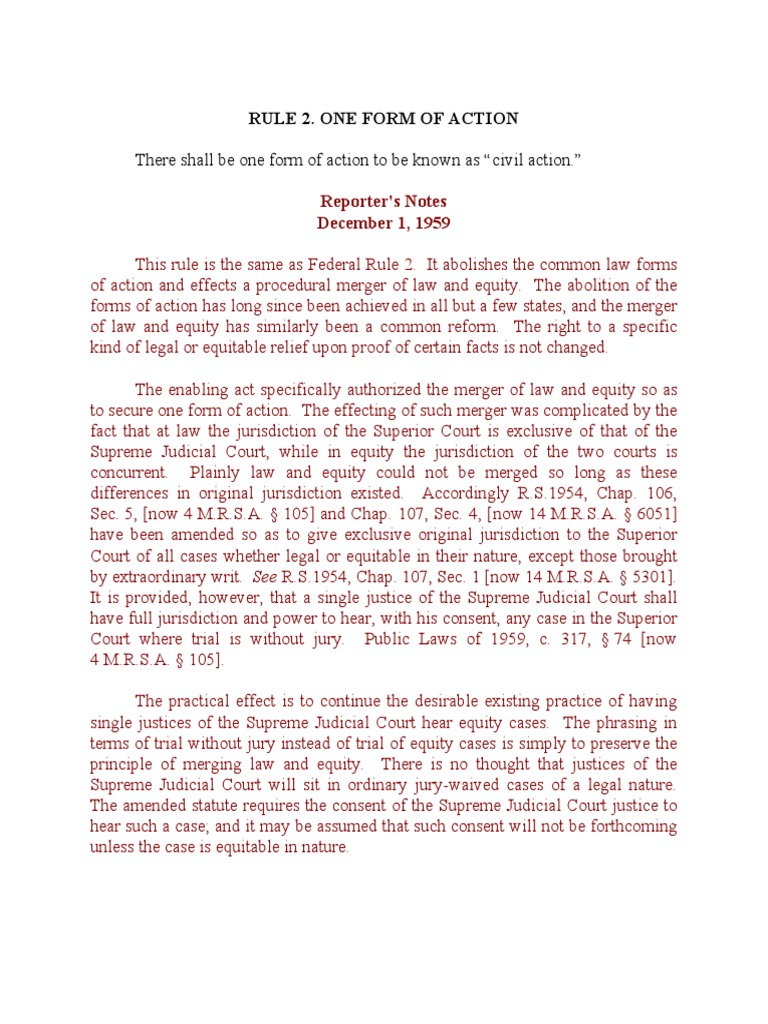 There Shall Be One Form of Action To Be Known As "Civil Action." | PDF ...