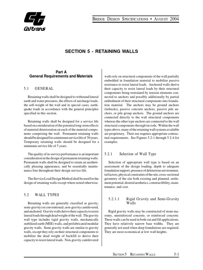 Retaining Walls - Caltrans - Section5 | PDF | Deep Foundation ...