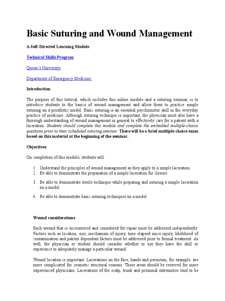 Basic Suturing And Wound Management Printable Pdf Wound Surgical