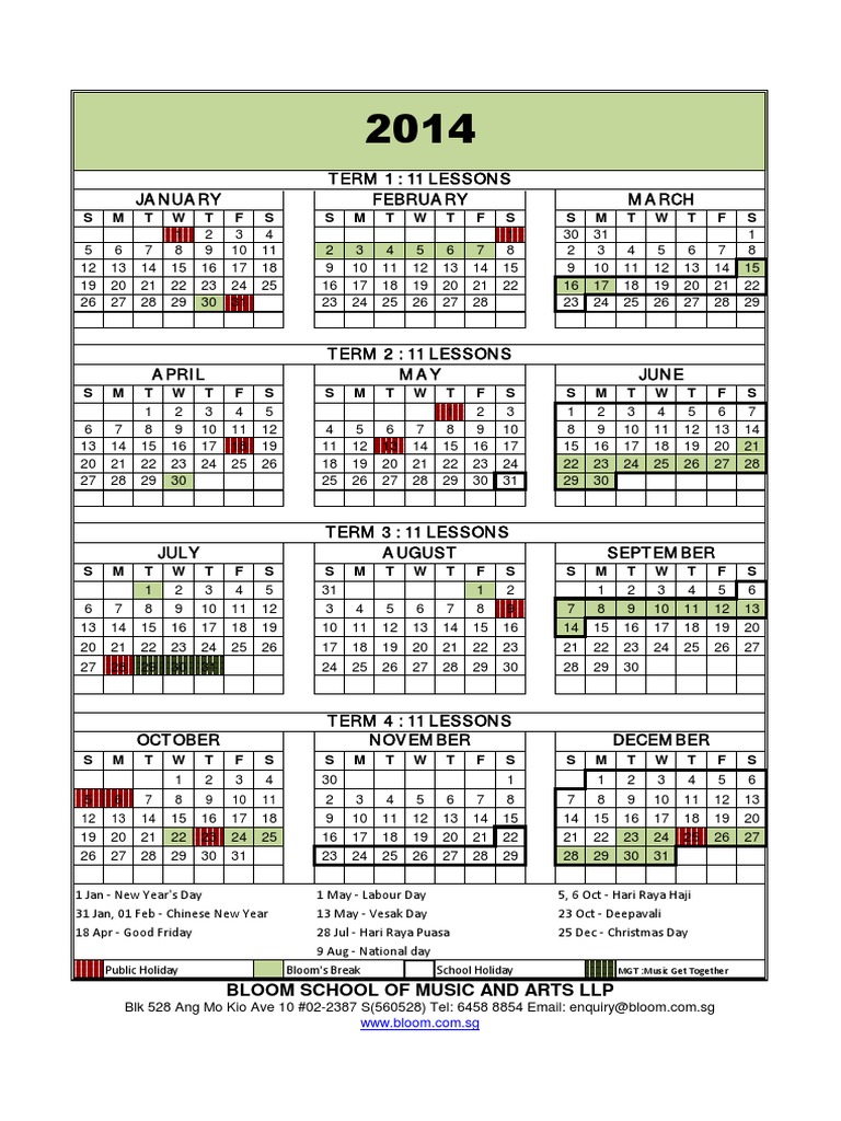 Bloom Public School Calendar 2014 | PDF